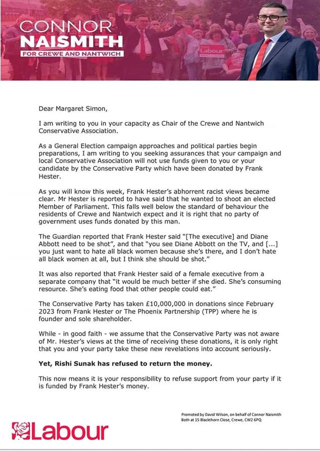 Racist Tory Donor - Crewe and Nantwich Labour Party - Crewe and ...