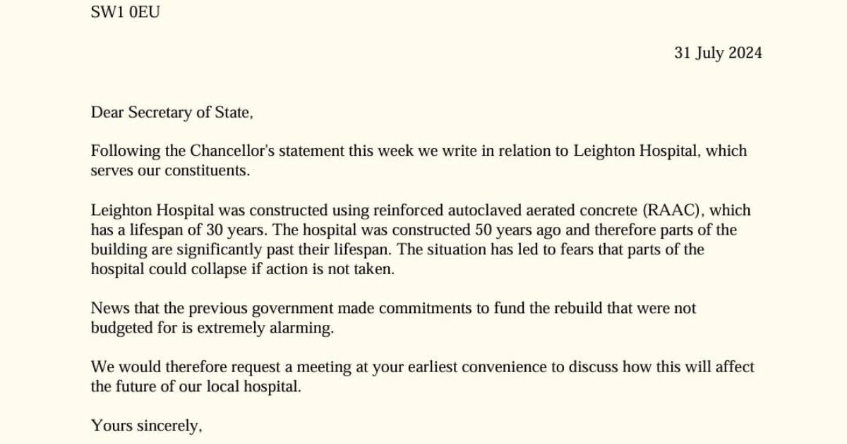 Labour MPs Work Together For Local NHS - Crewe and Nantwich Labour ...